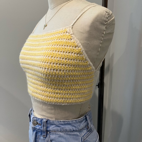 Tops | Handmade Crochet Top Yellow White Pastel Crop Top | Poshmark
